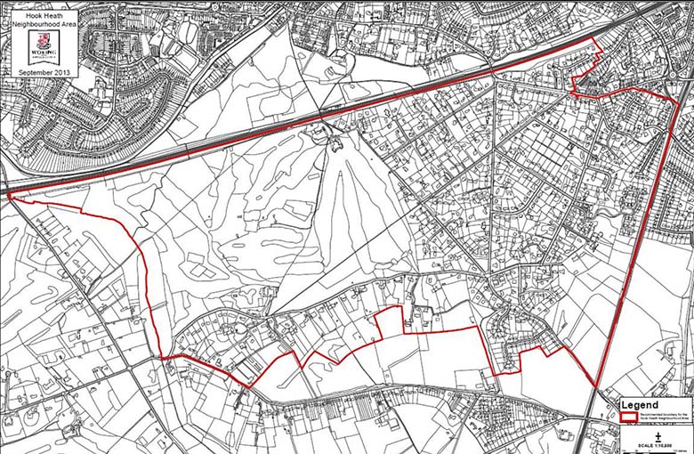 Map showing boundary of Hook Heath Forum area